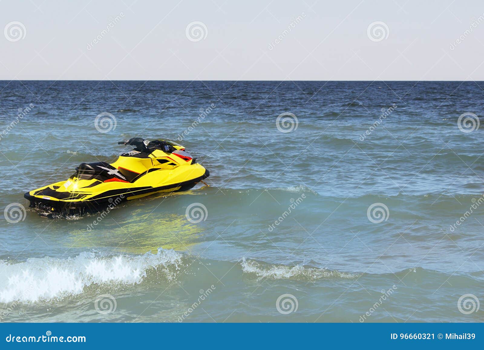 Yellow Jet Ski on the Beach Stock Image - Image of coast, pleasure ...