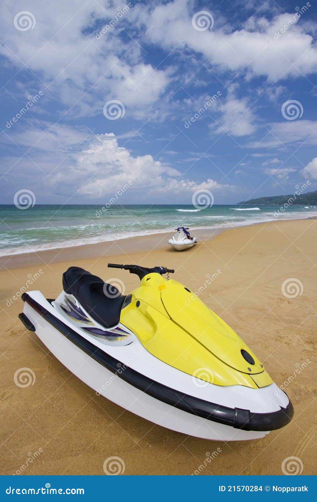 Yellow Jetski on the Beach. Stock Photo - Image of coastline, object ...