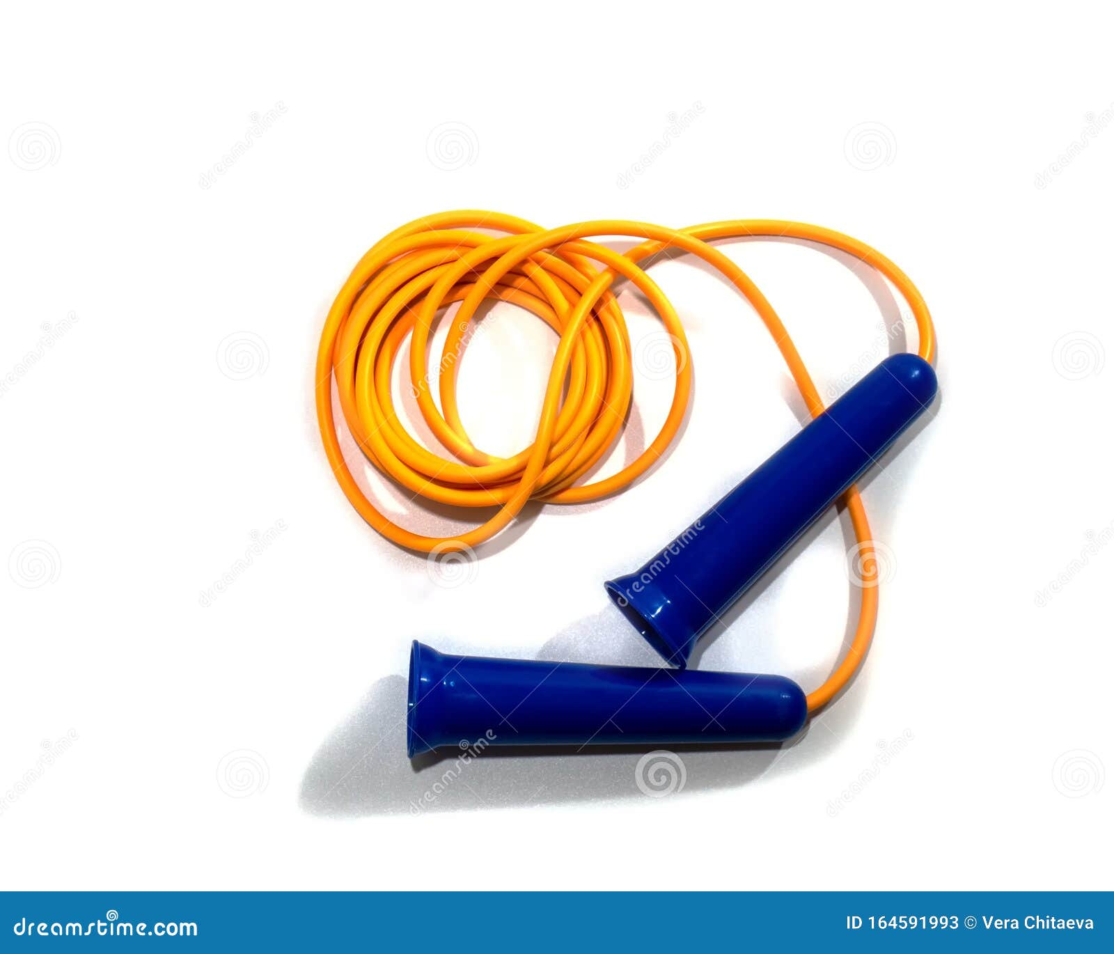 Yellow Jump Rope with Blue Handles on White Background. Isolated Object ...
