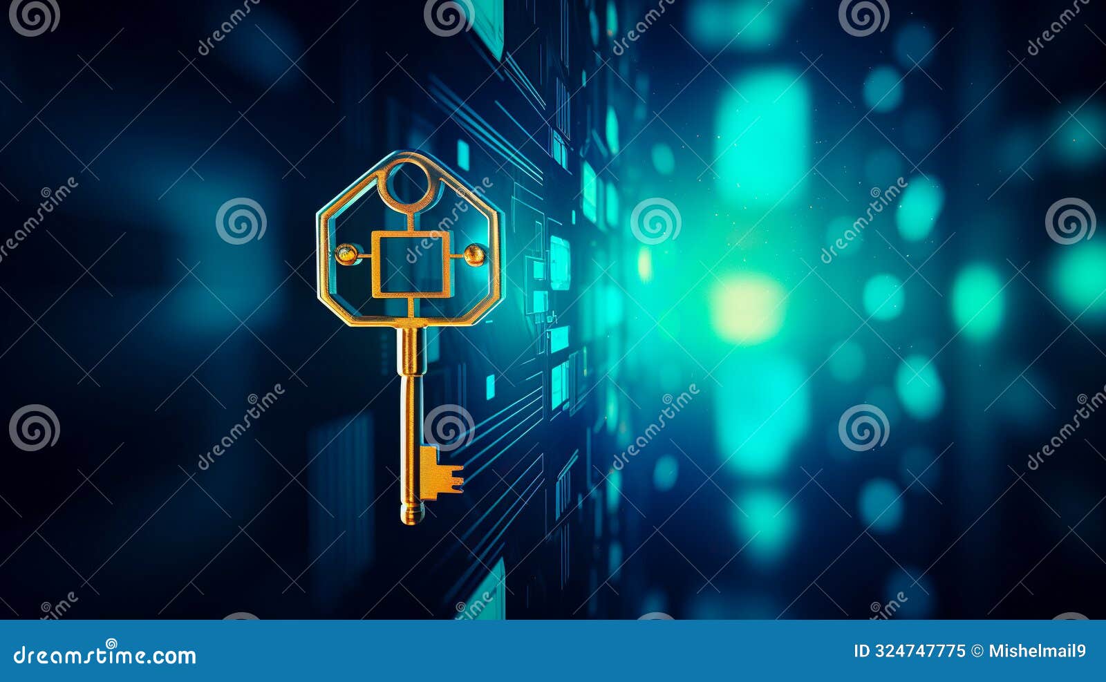 Yellow.key on Dark Blue Computer Digital Background. Internet ...