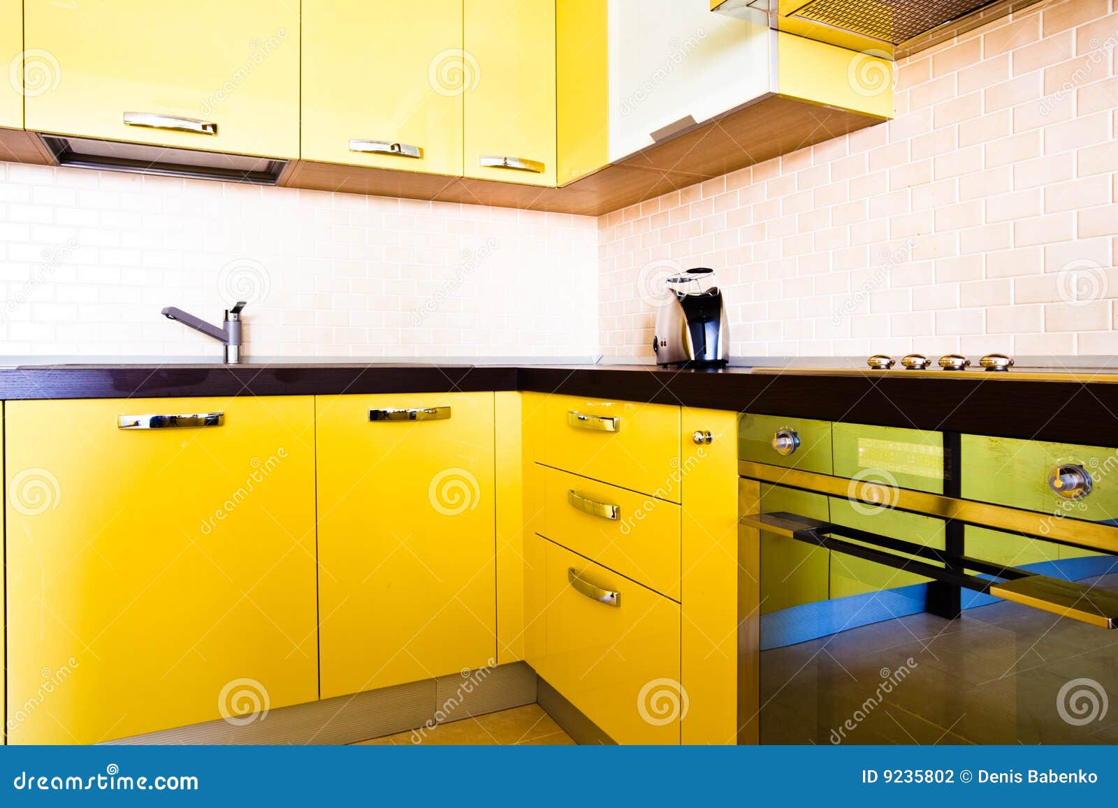 Yellow kitchen interior stock photo. Image of faucet, empty - 9235802