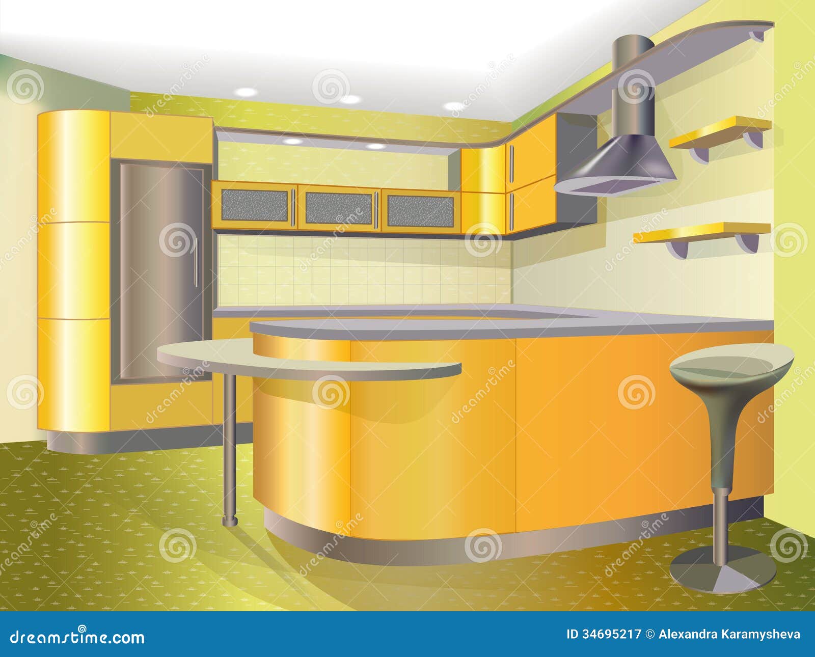 Yellow kitchen stock vector. Illustration of floor, elegant - 34695217