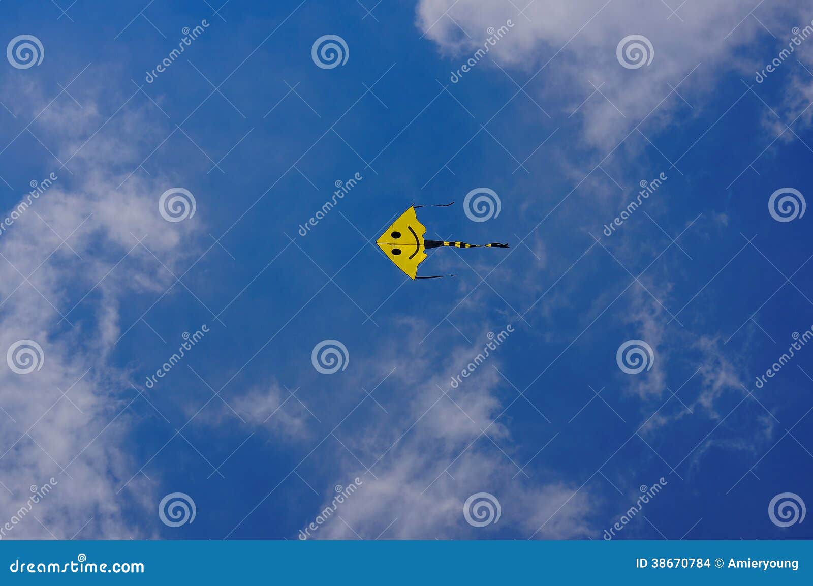 Yellow kite stock photo. Image of tree, blue, kite, clouds - 38670784
