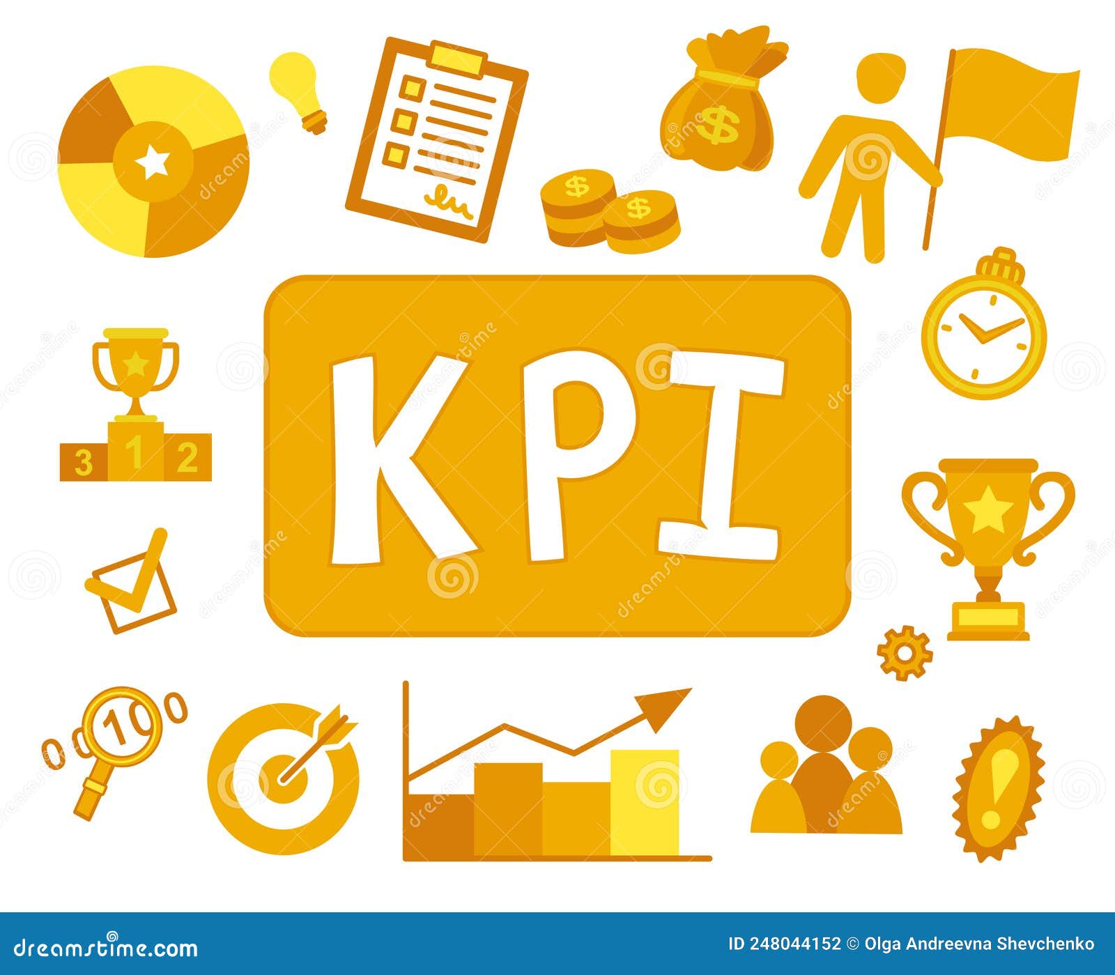 Yellow Kpi Concept Poster. Flat Icon Set Stock Vector - Illustration of ...