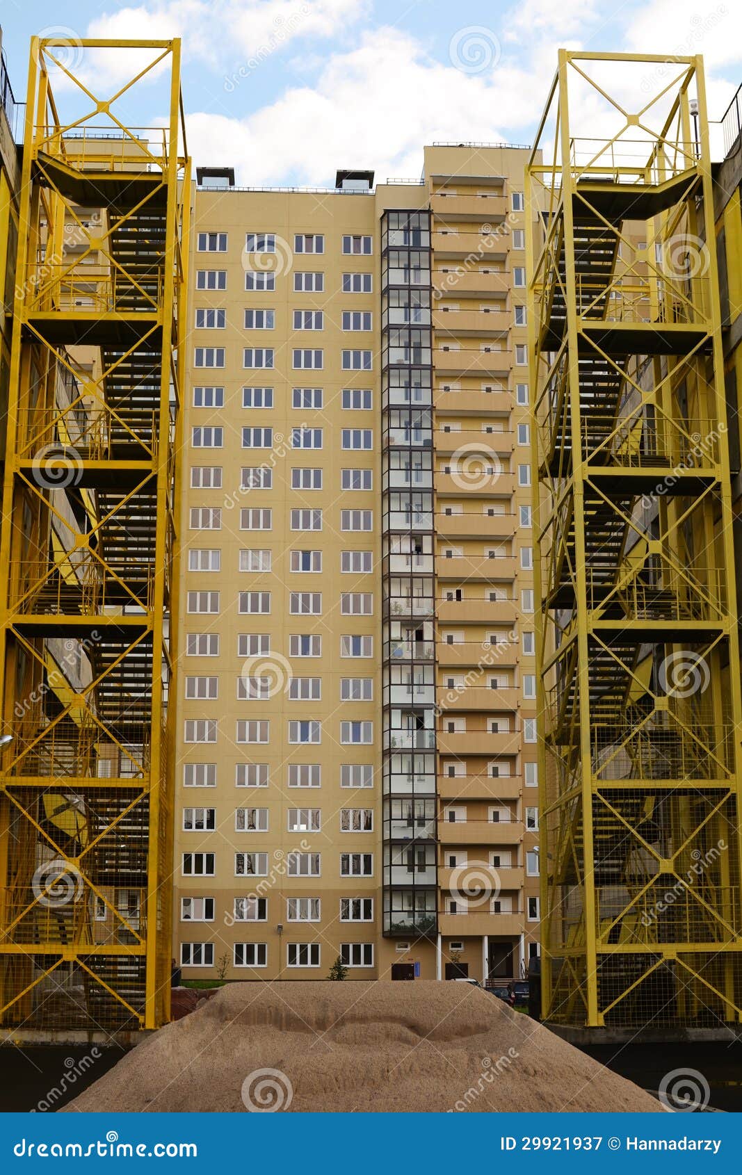 Yellow Ladders Against Skyscraper Stock Image - Image of construction ...