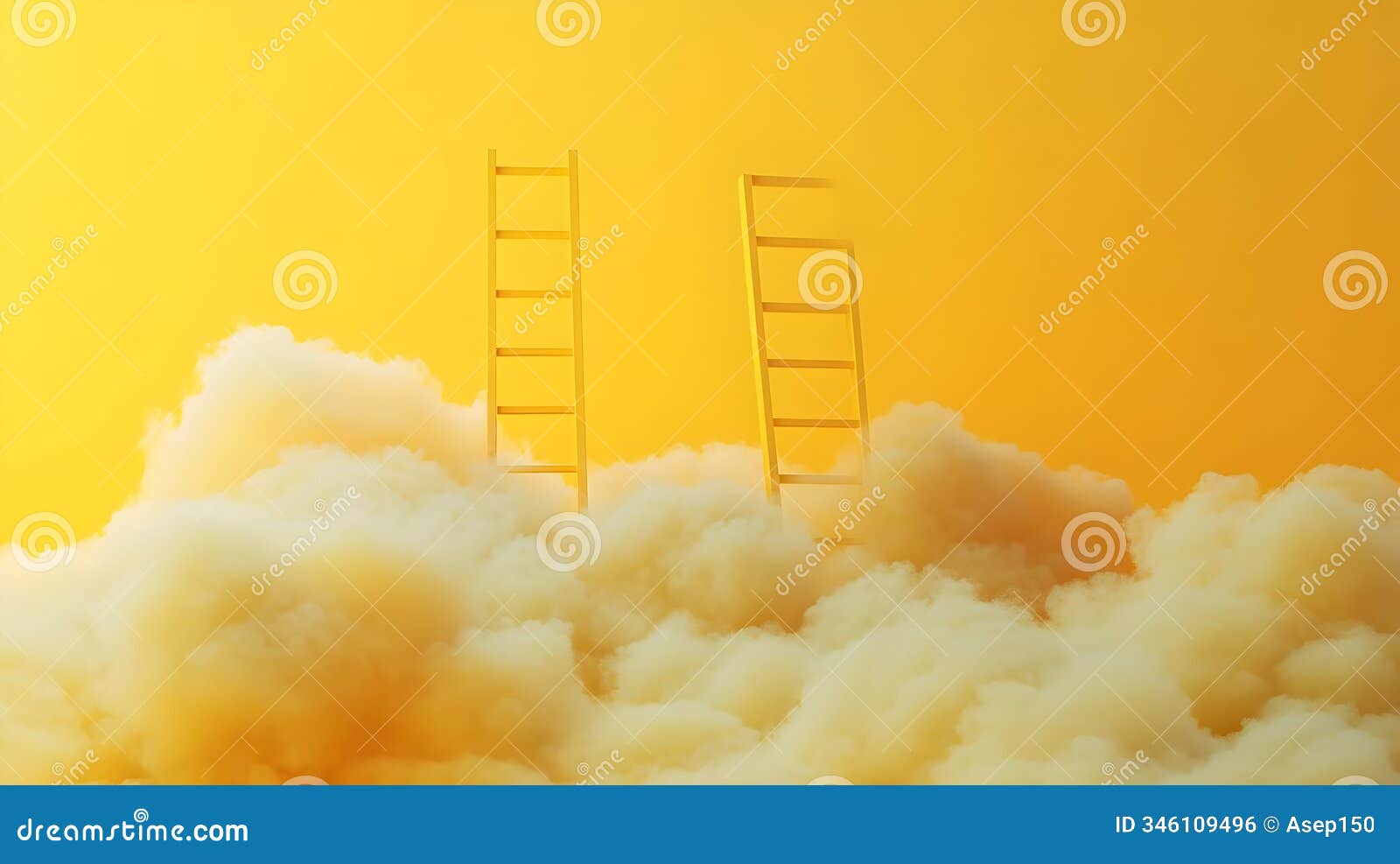 Yellow Ladders in Clouds 3D Render Stock Illustration - Illustration of ...