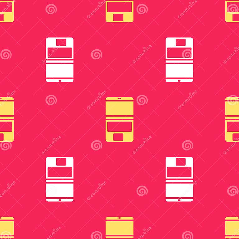 Yellow Laptop Icon Isolated Seamless Pattern on Red Background ...
