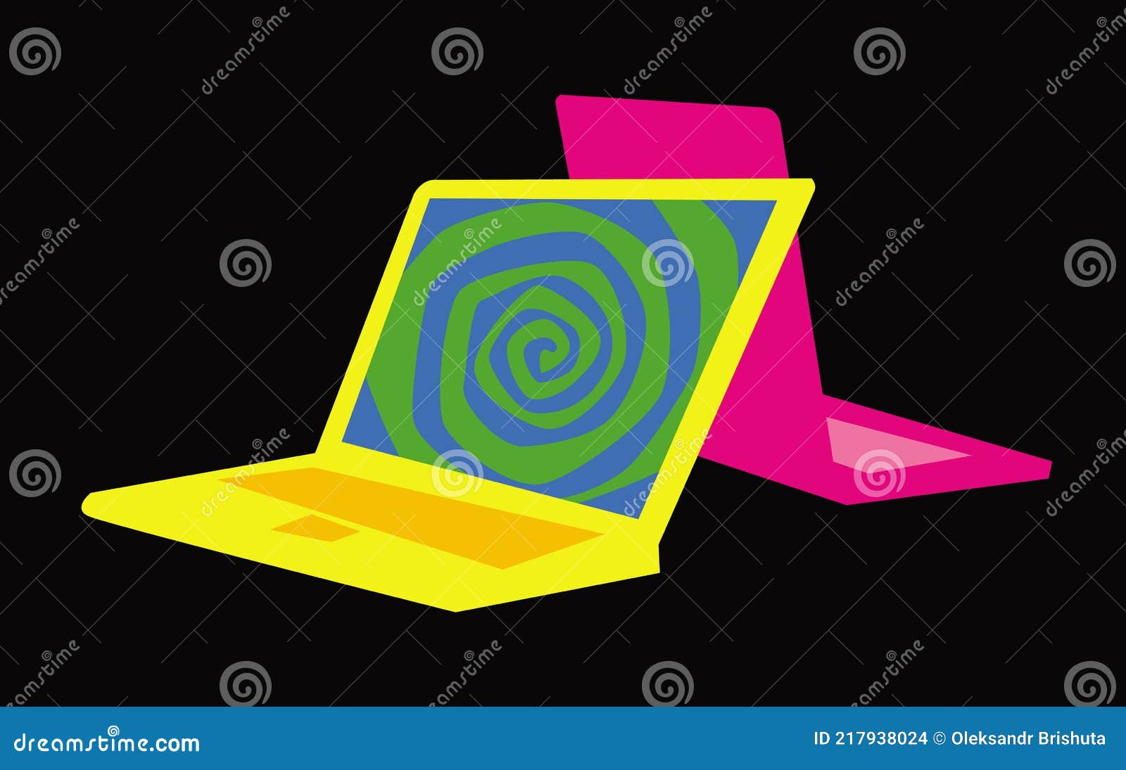 Yellow Laptop, Pink Laptop. Two Computers on the Table Stock Vector ...