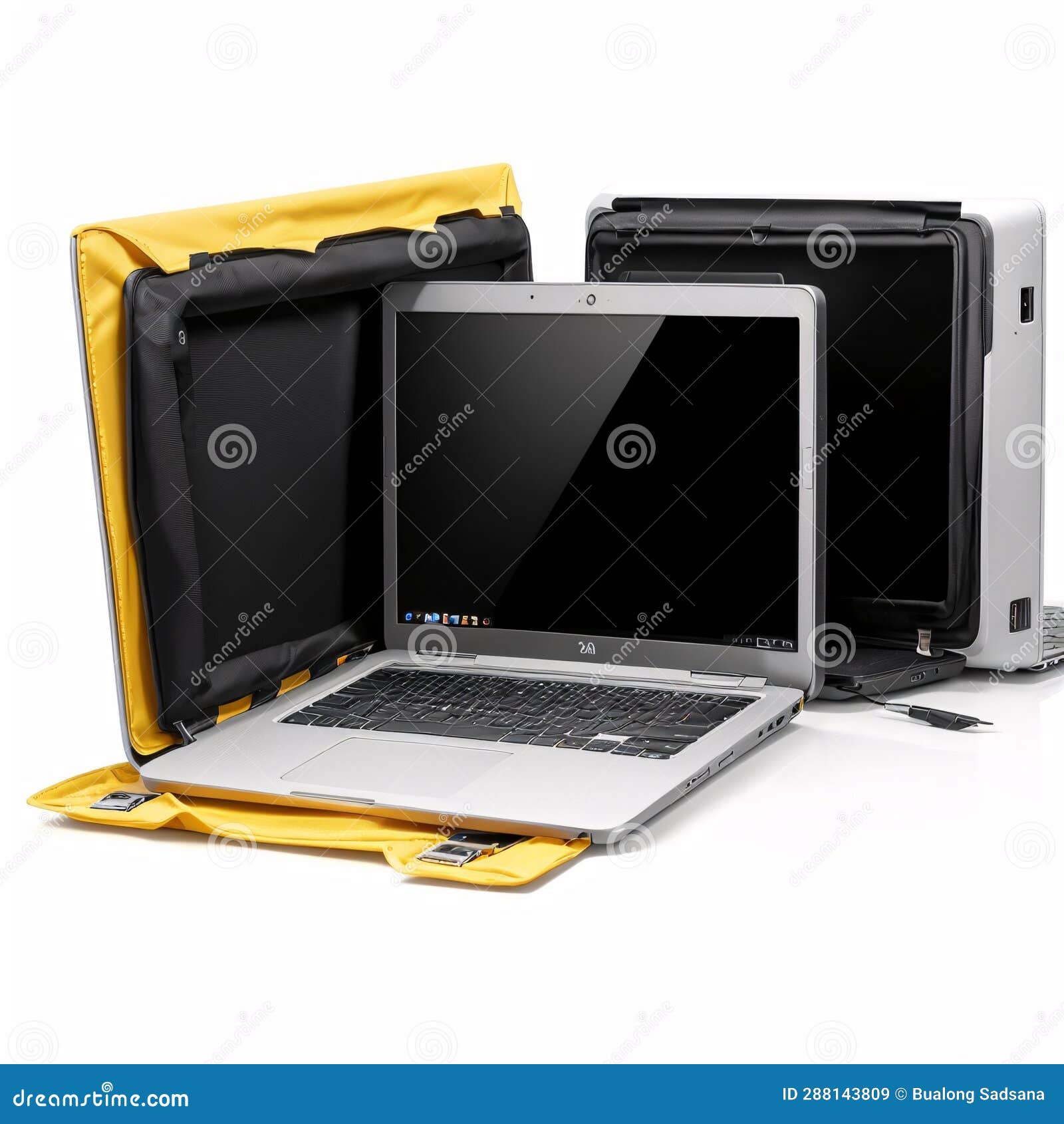 Yellow Laptop On Yellow Background. 3d Illustration | CartoonDealer.com ...