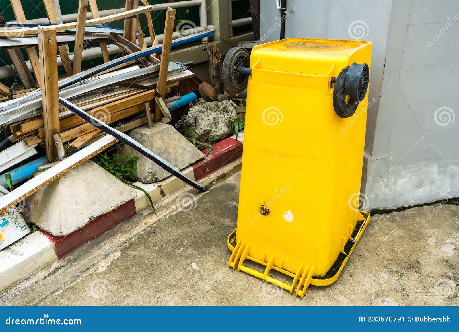Yellow Large Trash Box on the Floor Stock Image - Image of yellow ...