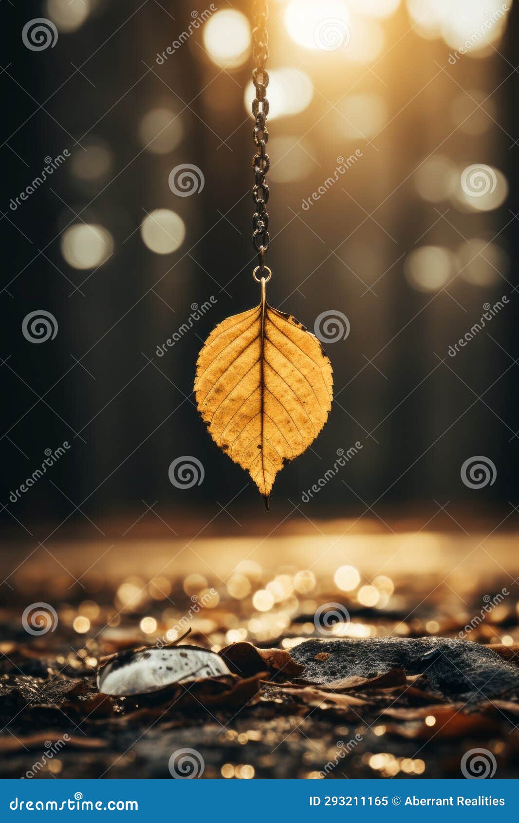 A Yellow Leaf Hanging from a Chain in the Middle of a Forest Stock ...