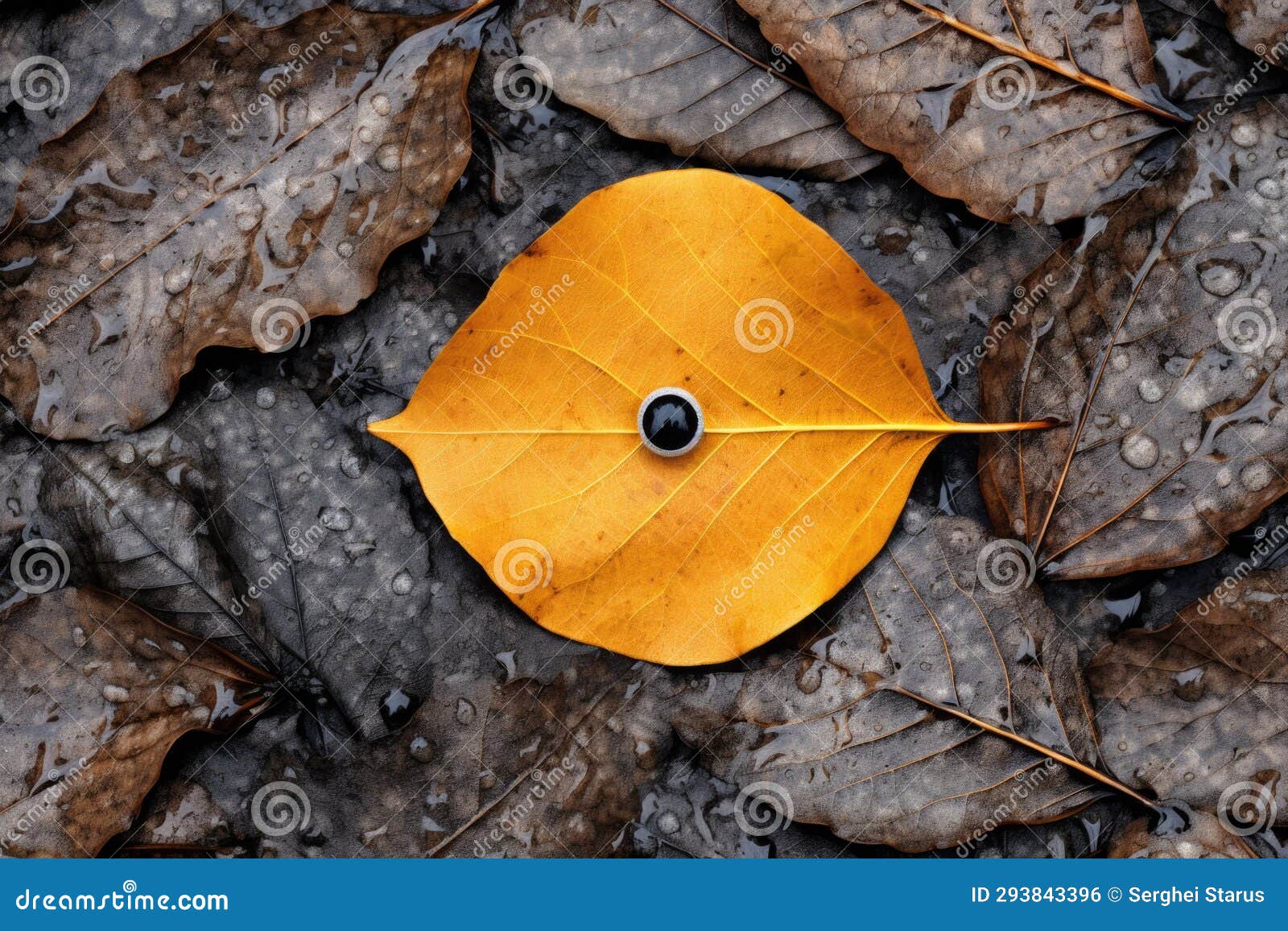 A Yellow Leaf Laying on Top of a Pile of Leaves, AI Stock Photo - Image ...