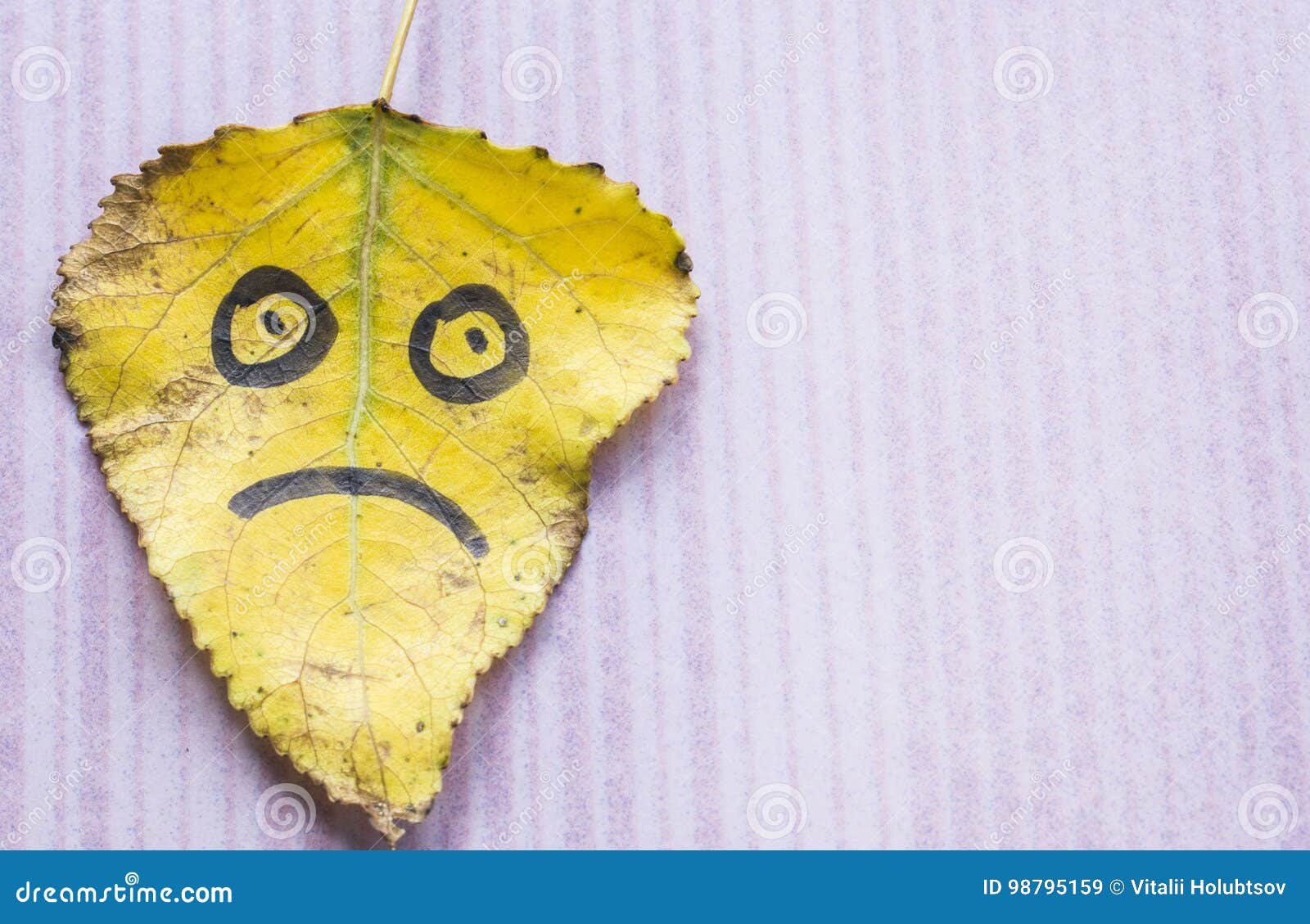 Yellow Leaf with a Picture of a Sad Face Stock Image - Image of ...