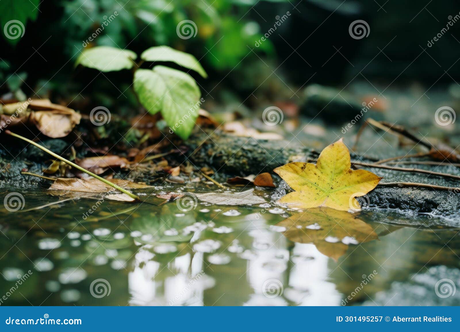 A Yellow Leaf is Sitting in a Puddle of Water Stock Illustration ...