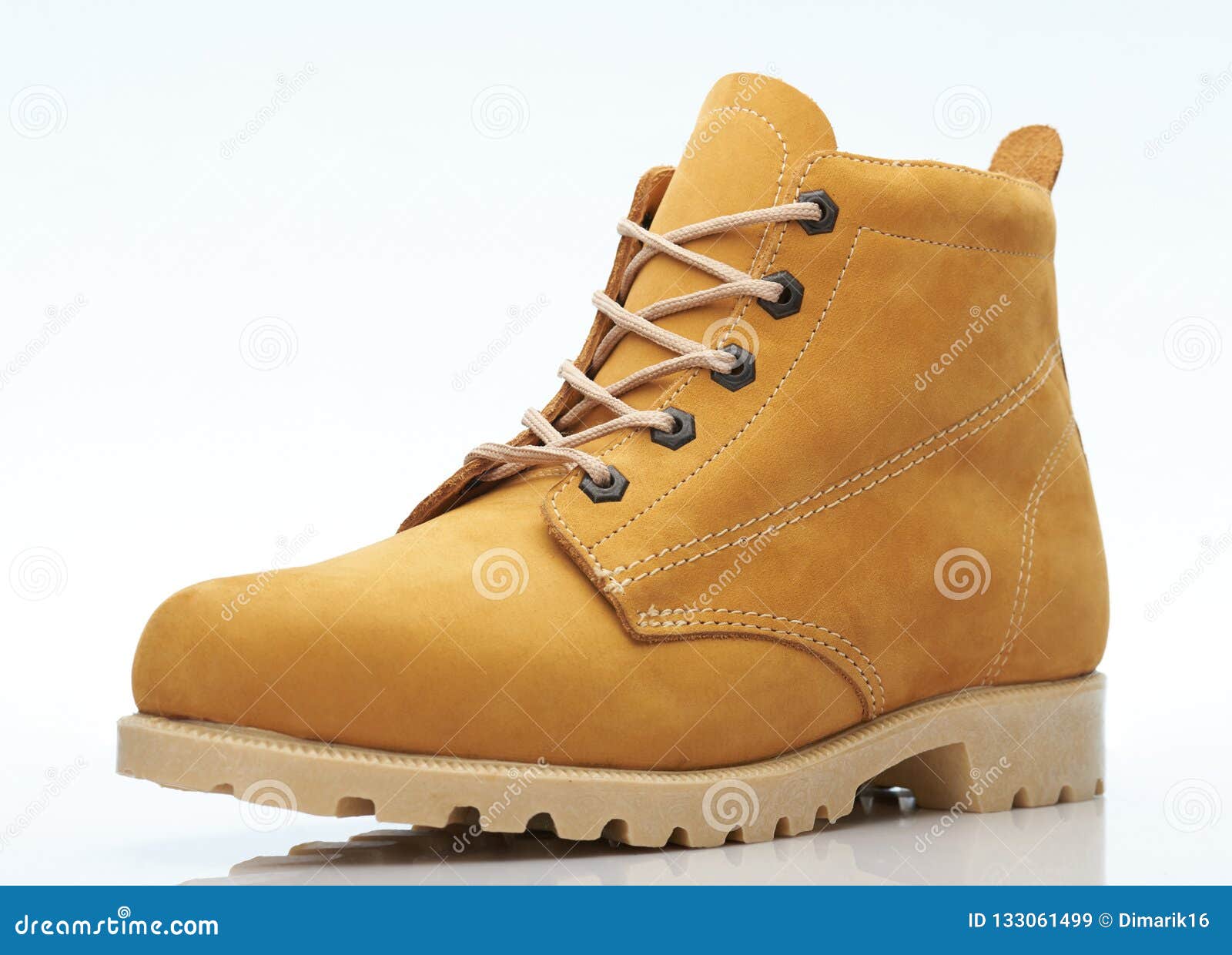 Yellow Leather Boot with Laces Stock Image - Image of high, white ...