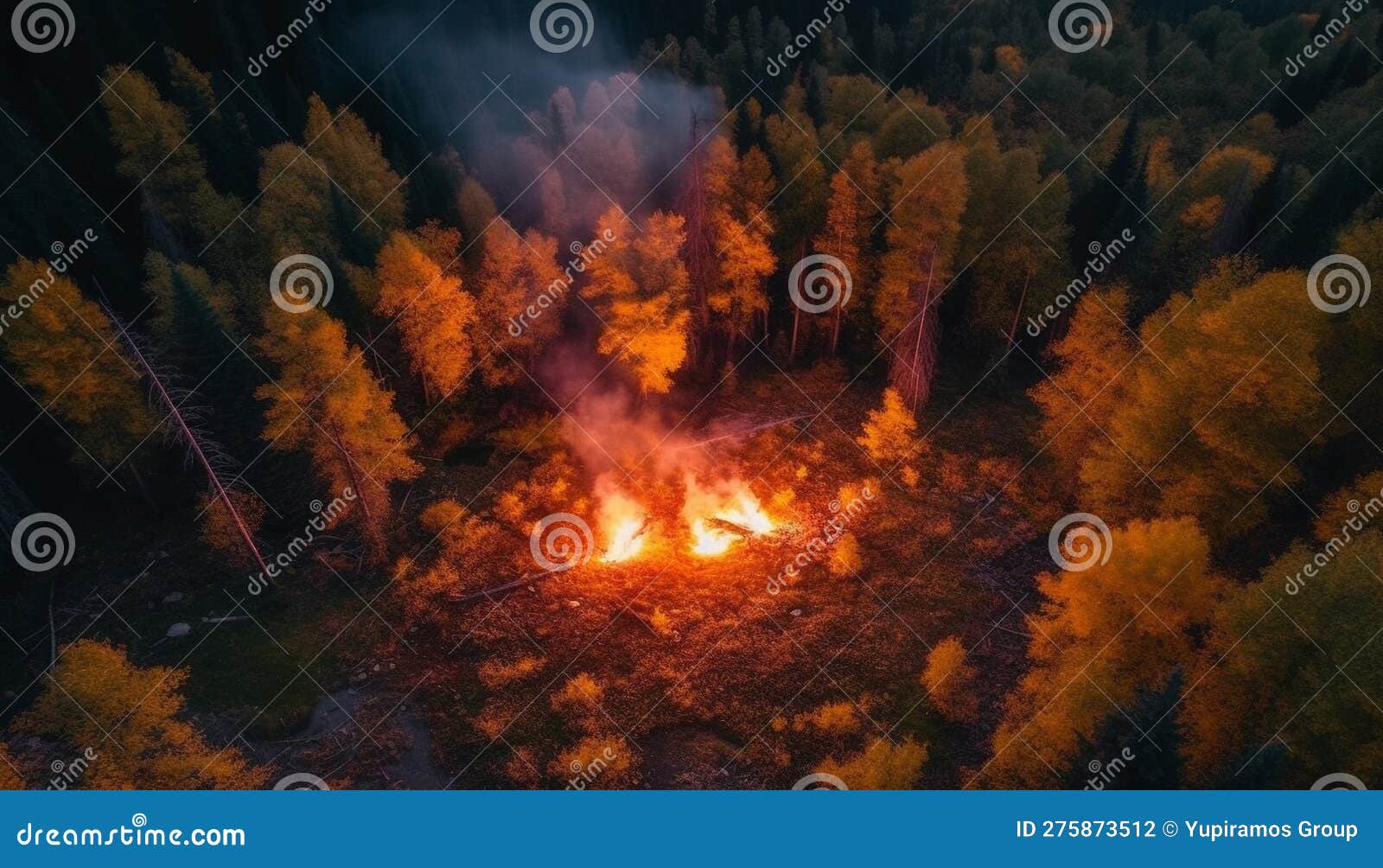 Yellow Leaves Burn in Autumn Bonfire Outdoors Generated by AI Stock ...