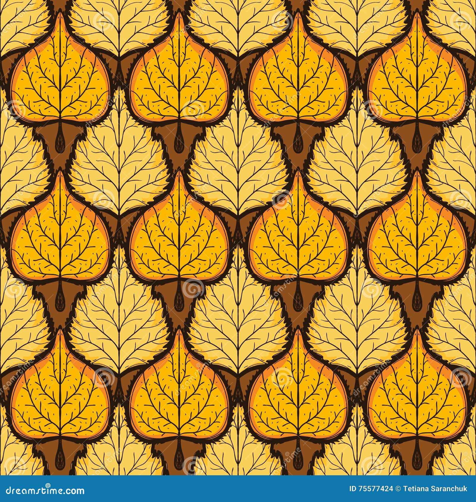 Yellow Leaves Pattern on Dark Background. Bright Autumn Seamless Stock ...
