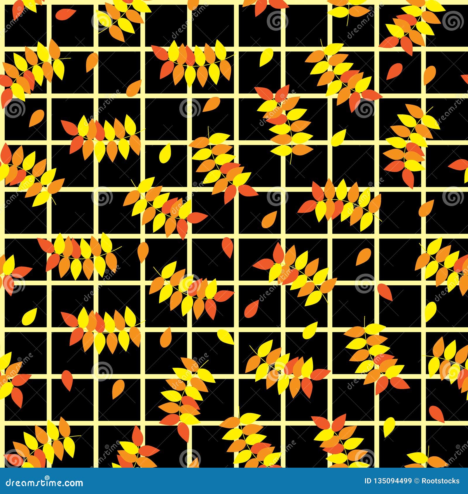 Yellow Leaves Seamless Pattern Stock Illustration - Illustration of ...