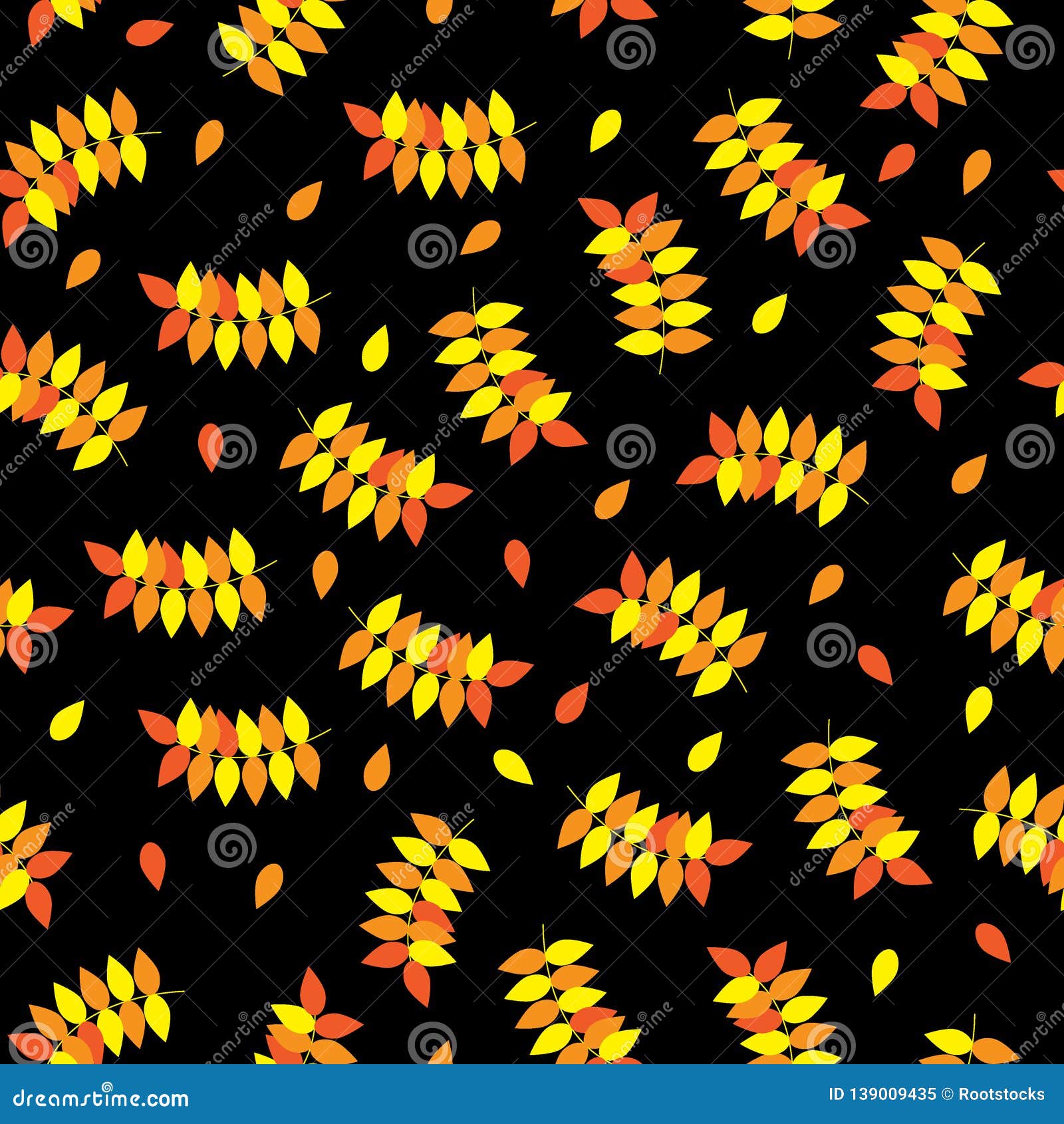 Yellow Leaves Seamless Pattern Stock Illustration - Illustration of ...