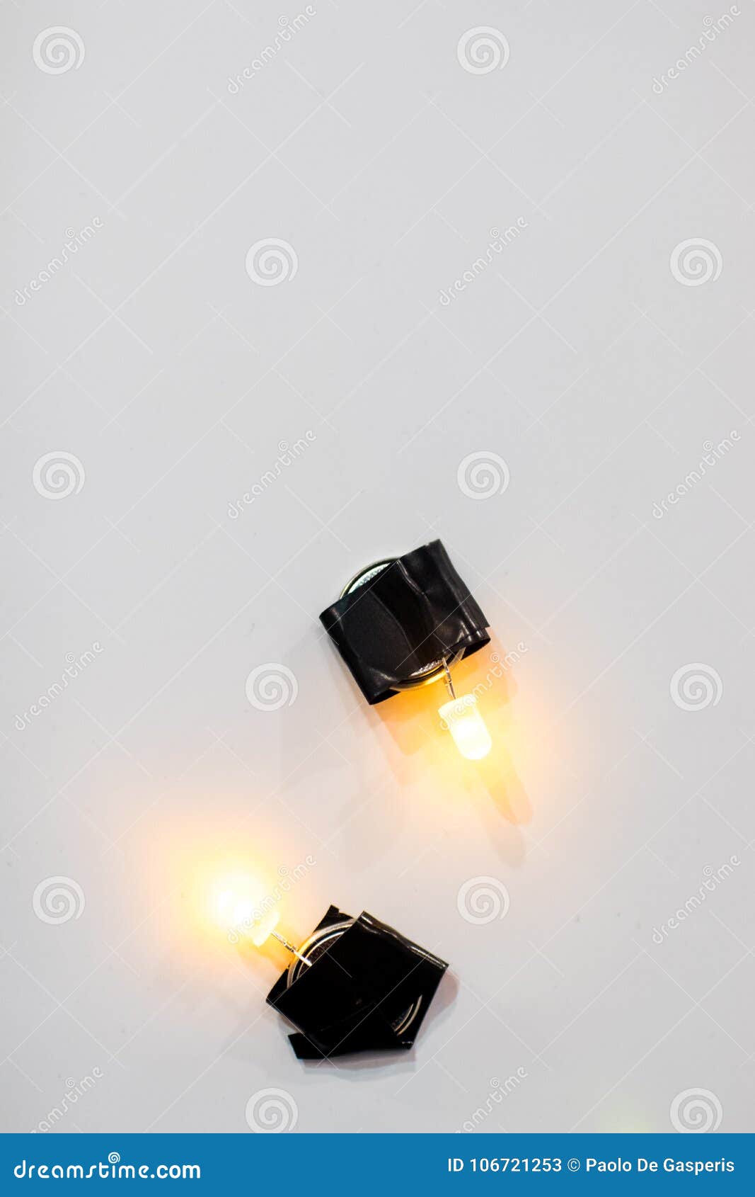 Yellow LED Lights Illuminated with a 3Volt Battery for Creative Stock ...
