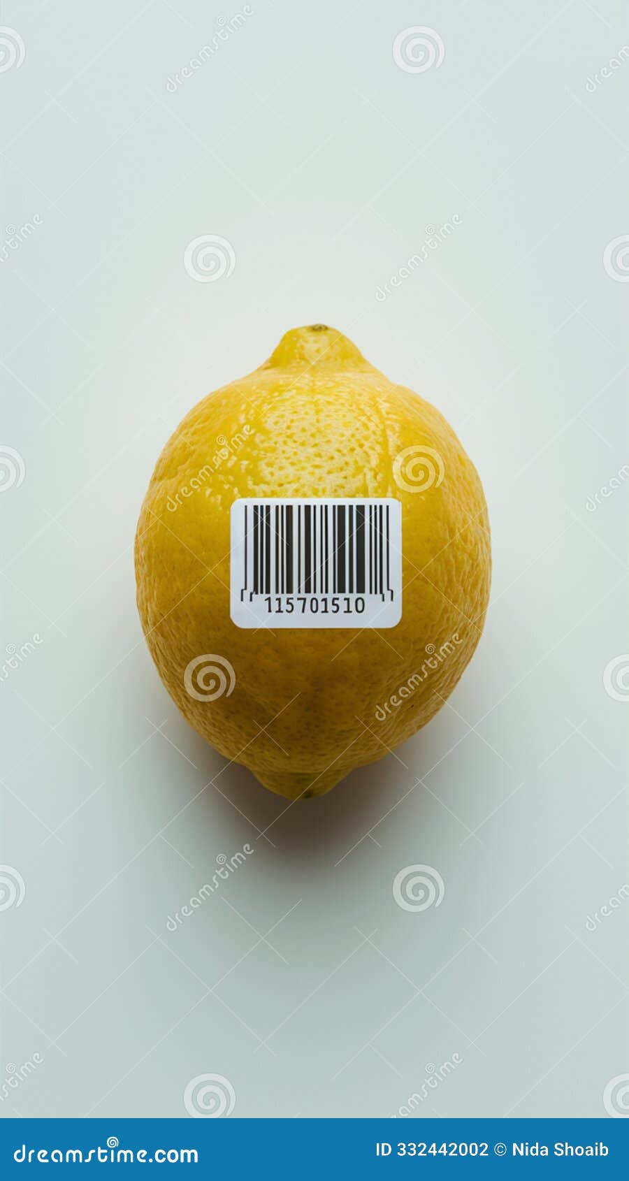 Yellow Lemon with Barcode Sticker Against Clean White Background ...