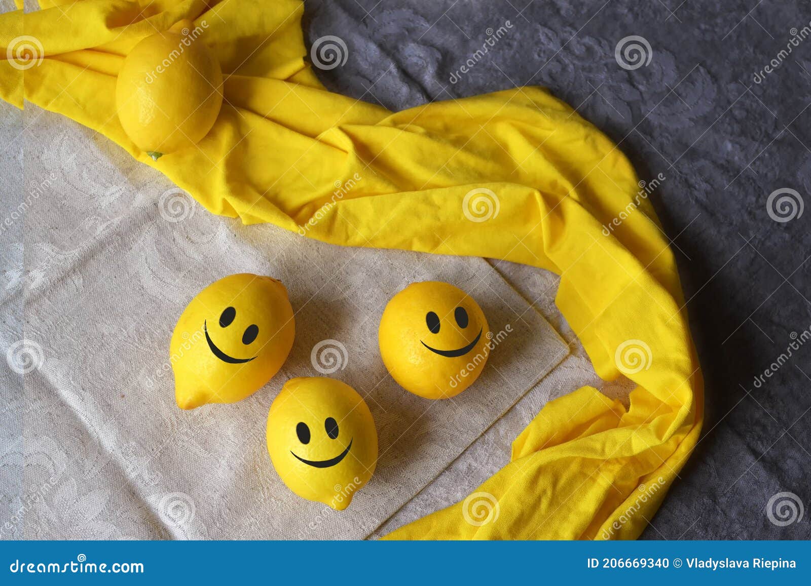 Yellow Lemon with Funny Faces on a Table Stock Photo - Image of feeling ...