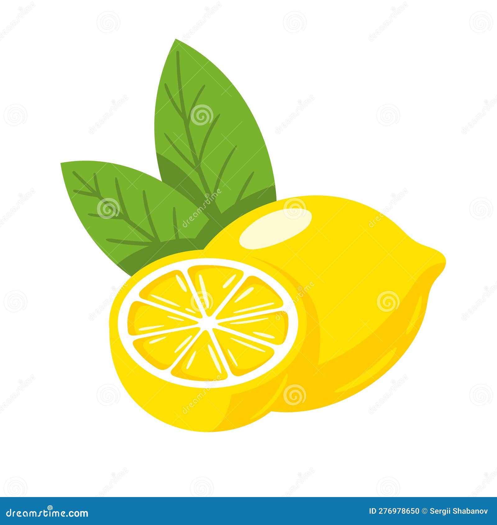 Yellow Lemon in Cartoon Style Isolated on White Background Stock ...