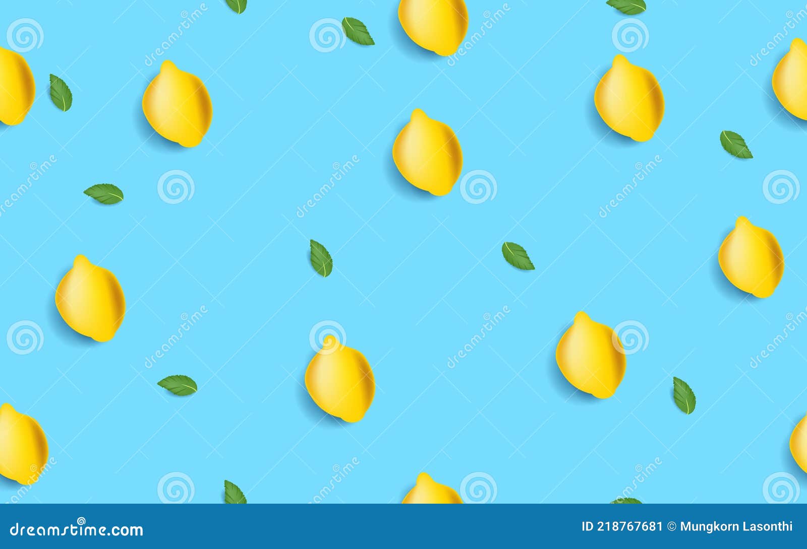 The Yellow Lemon Seamless Pattern on Bright Blue Background. Minimal ...
