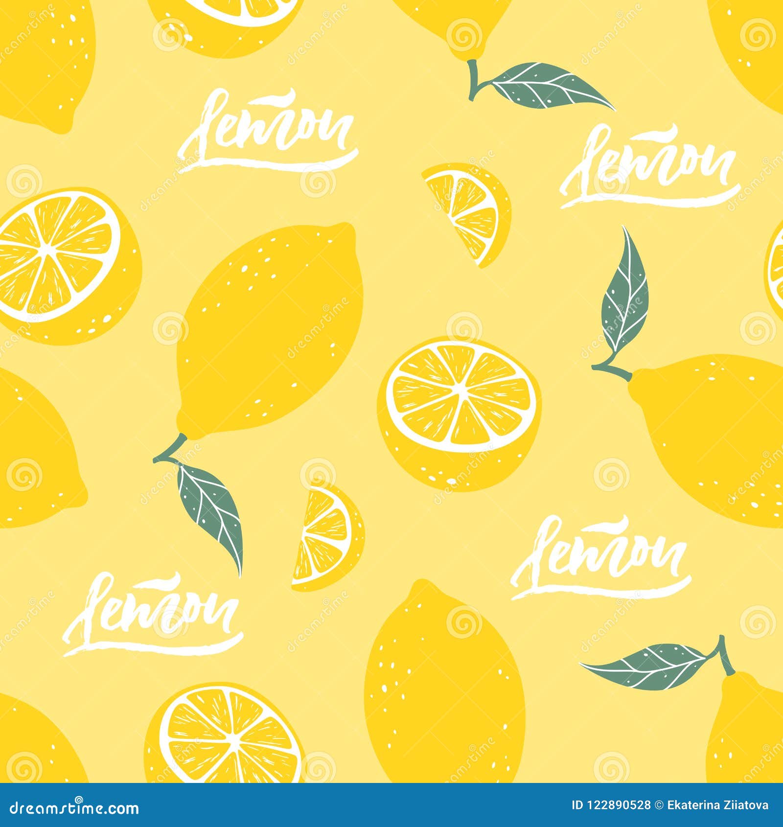 Lemon Seamless Pattern with Lettering on Yellow Background. Vector ...