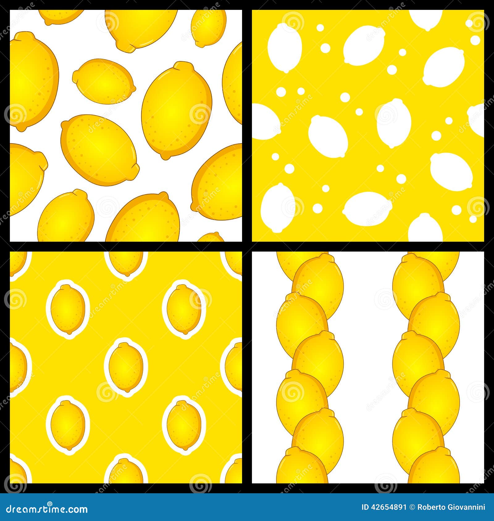 Yellow Lemon Seamless Patterns Set Stock Vector - Illustration of ...