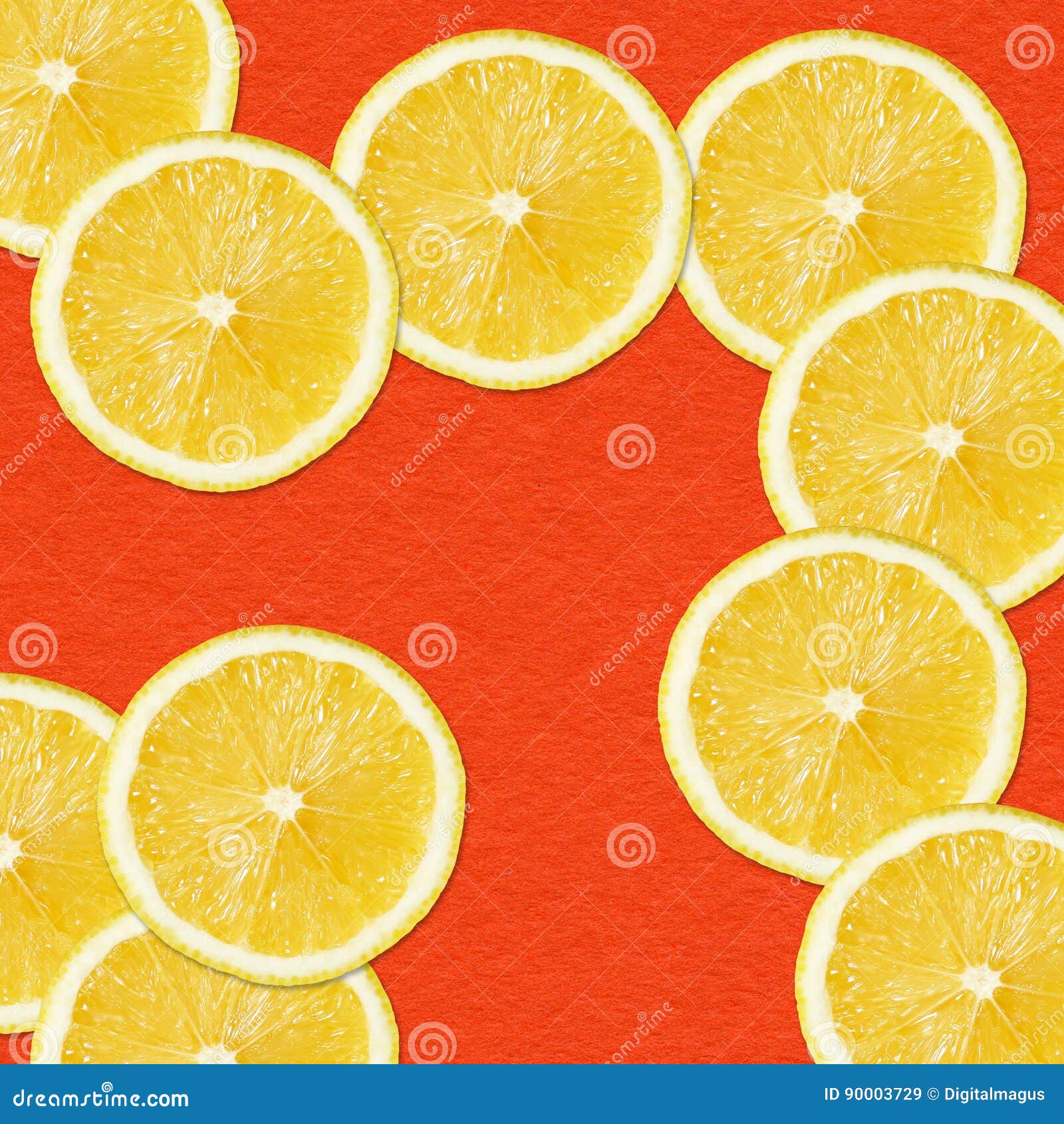 Yellow Lemon Slices on Red Background Stock Image - Image of limon ...