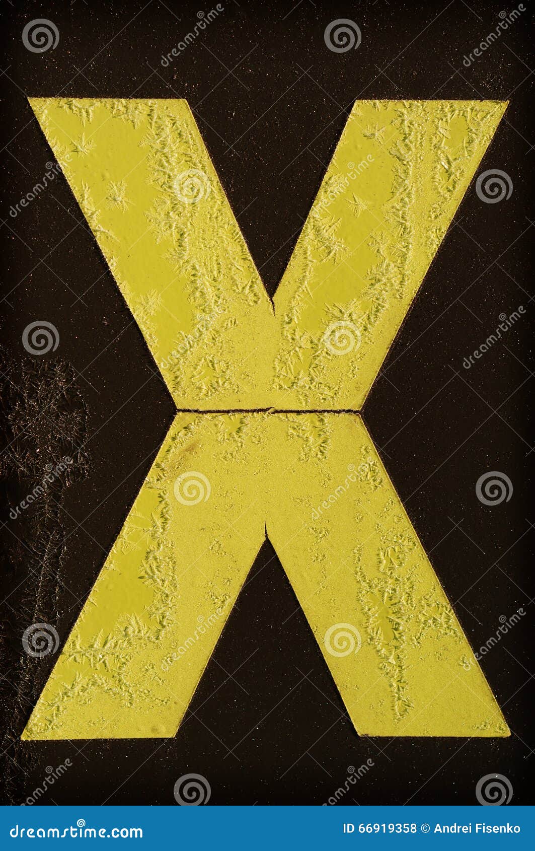 Yellow Letter X Covered with Frost Stock Photo - Image of vintage ...