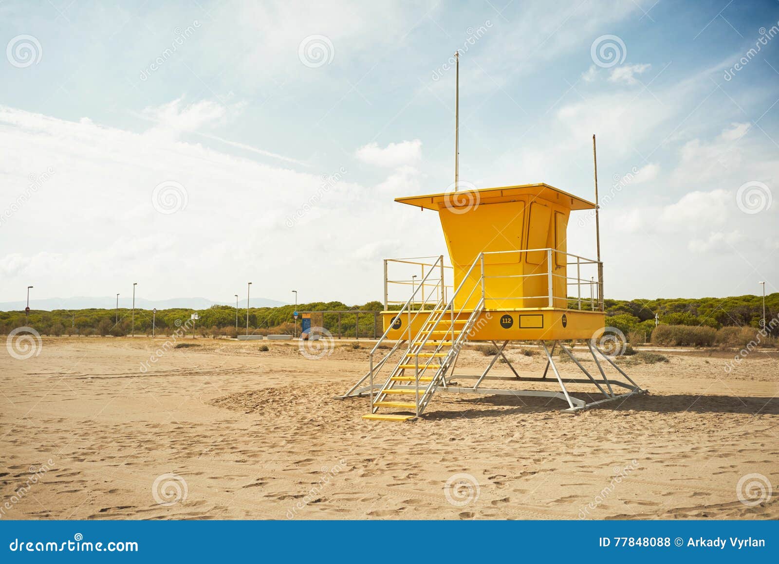 Yellow Lifeguard Post on an Empty Beach Stock Photo - Image of ...