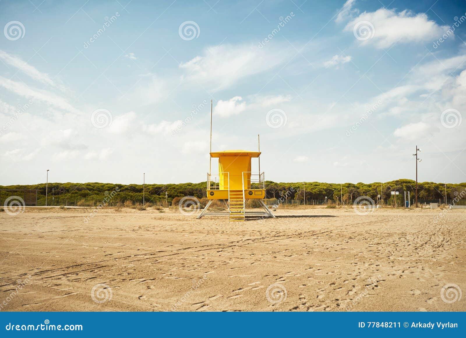 Yellow Lifeguard Post on an Empty Beach Stock Image - Image of life ...