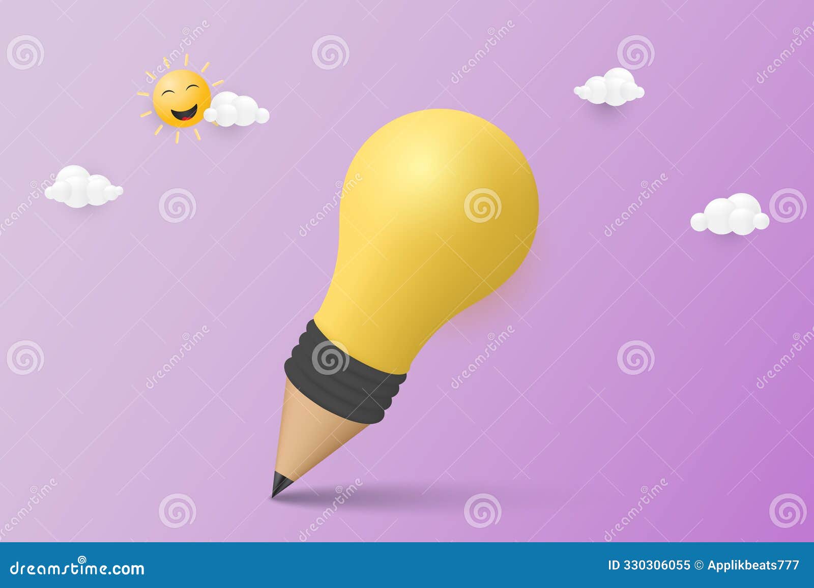 Yellow Light Bulb Combined with Graphite Pencil on Puple Background ...