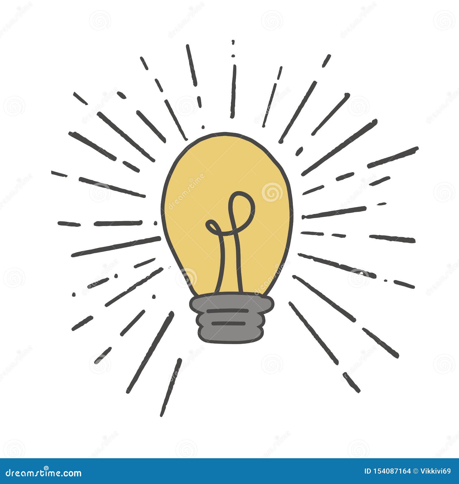 Yellow Light Bulb in Doodle Style. Hand-drawn Illustration Stock ...