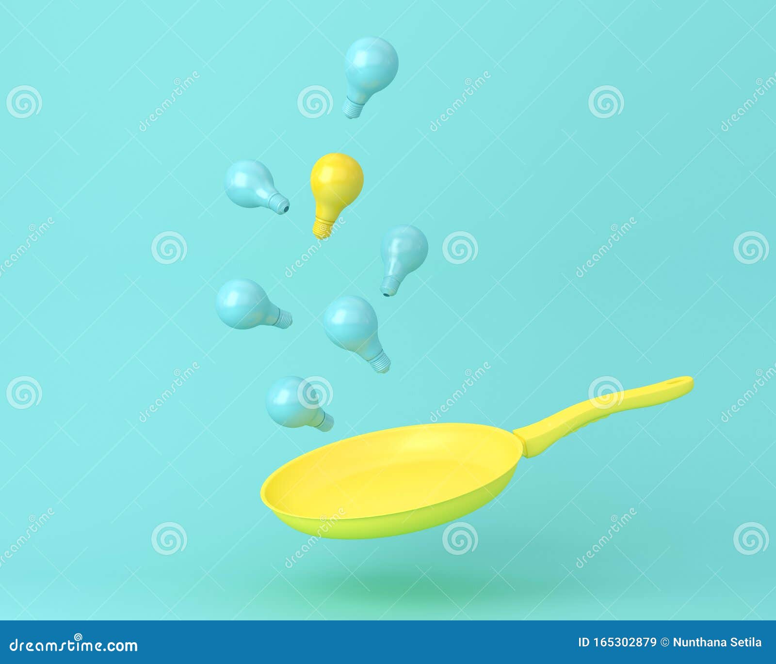 A Yellow Light Bulb Floating among Blue Light Bulbs with Yellow Pan ...