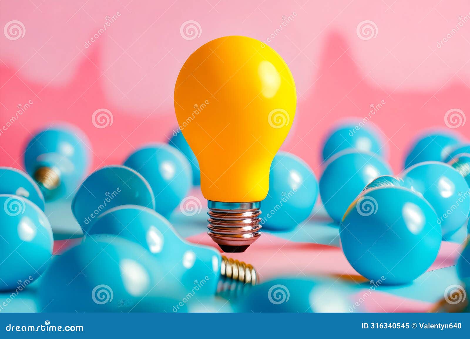 Yellow Light Bulb is Surrounded by Blue Balls. Generative AI Stock ...