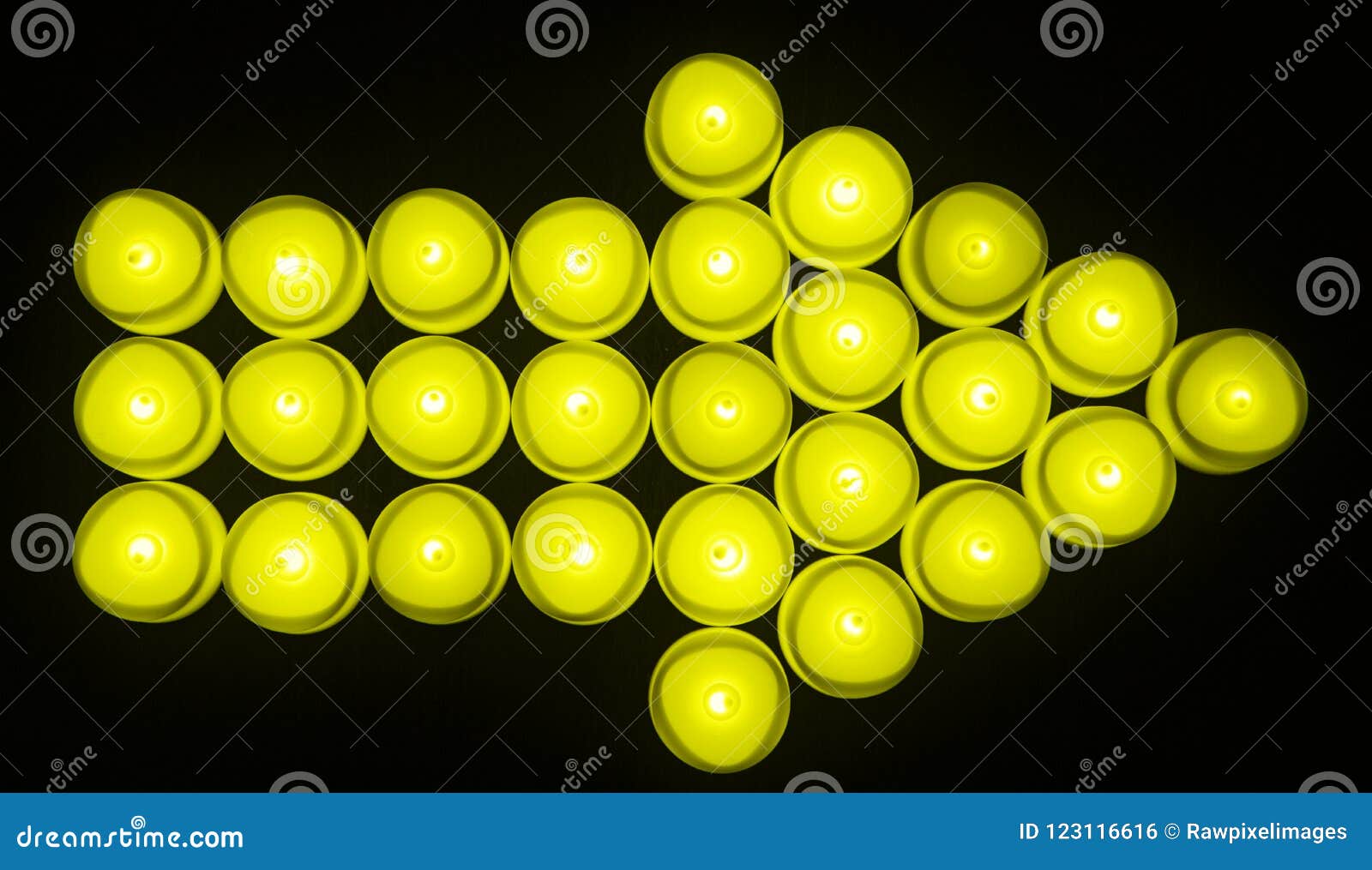 Yellow Light Bulbs Arrow Shape Stock Photo - Image of sign, navigation ...