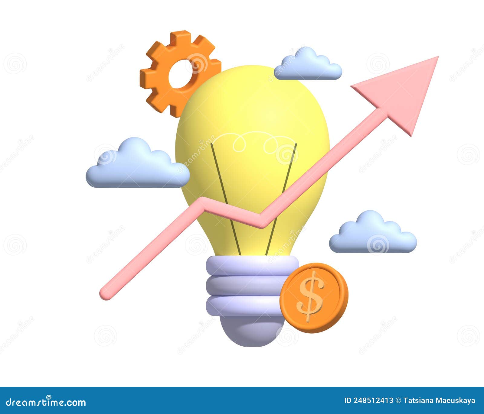 The Yellow Light Bulbs and the Growth Arrow of the Graph are Floating ...