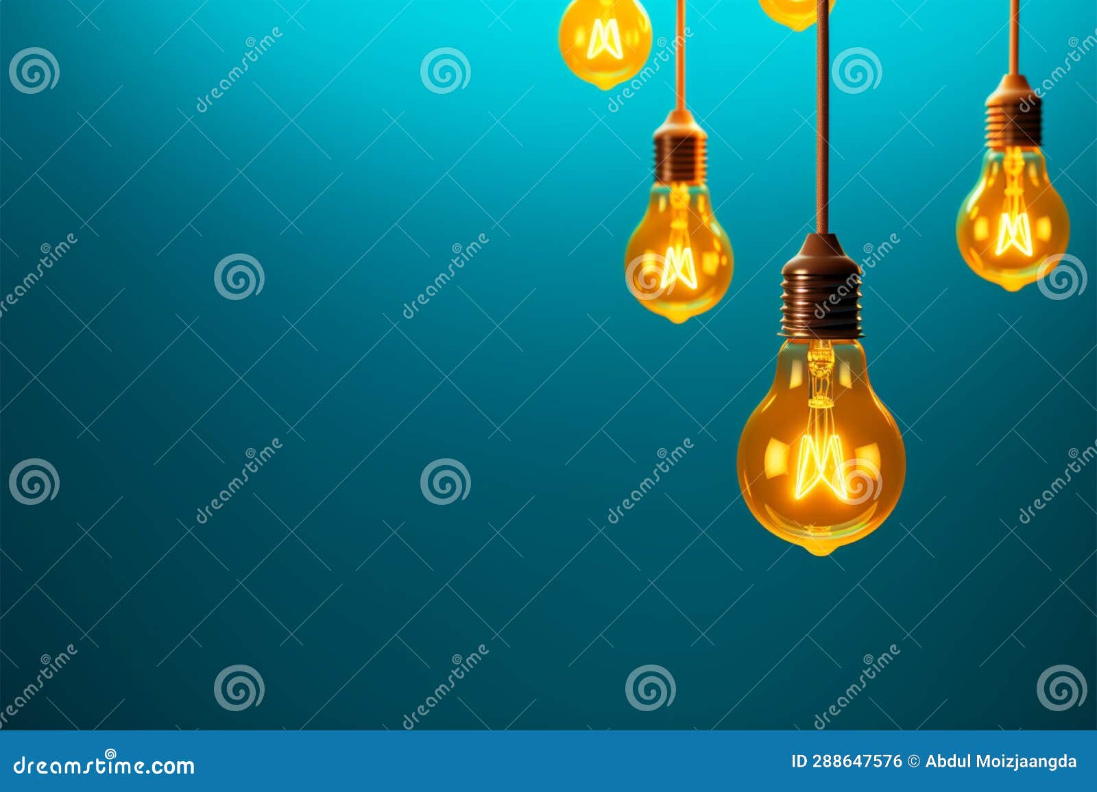 Yellow Light Bulbs Hang, Radiating in a Serene Blue Minimalism Stock ...
