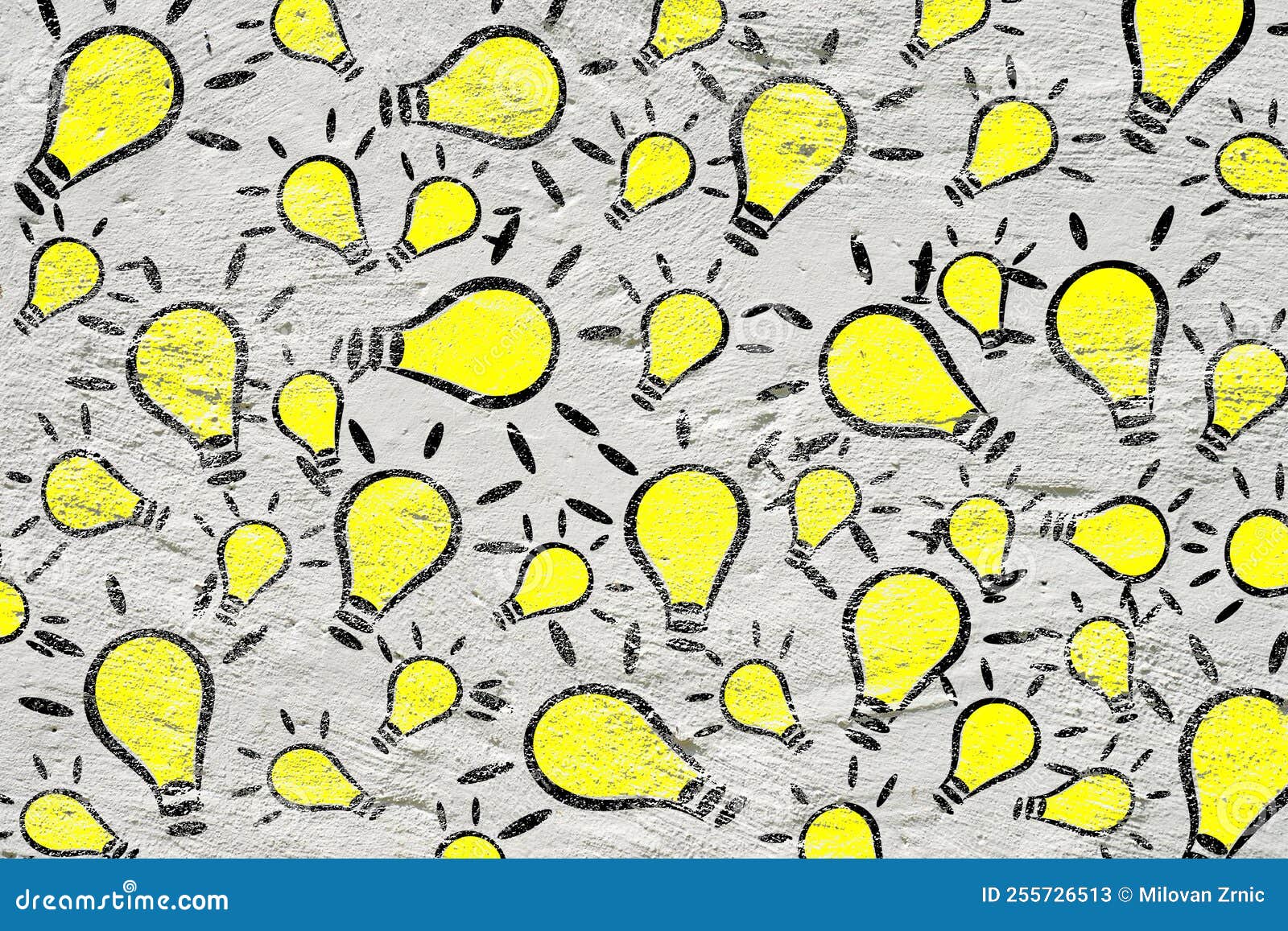 Yellow Light Bulbs Painted on White Wall Background. New Idea, Solution ...