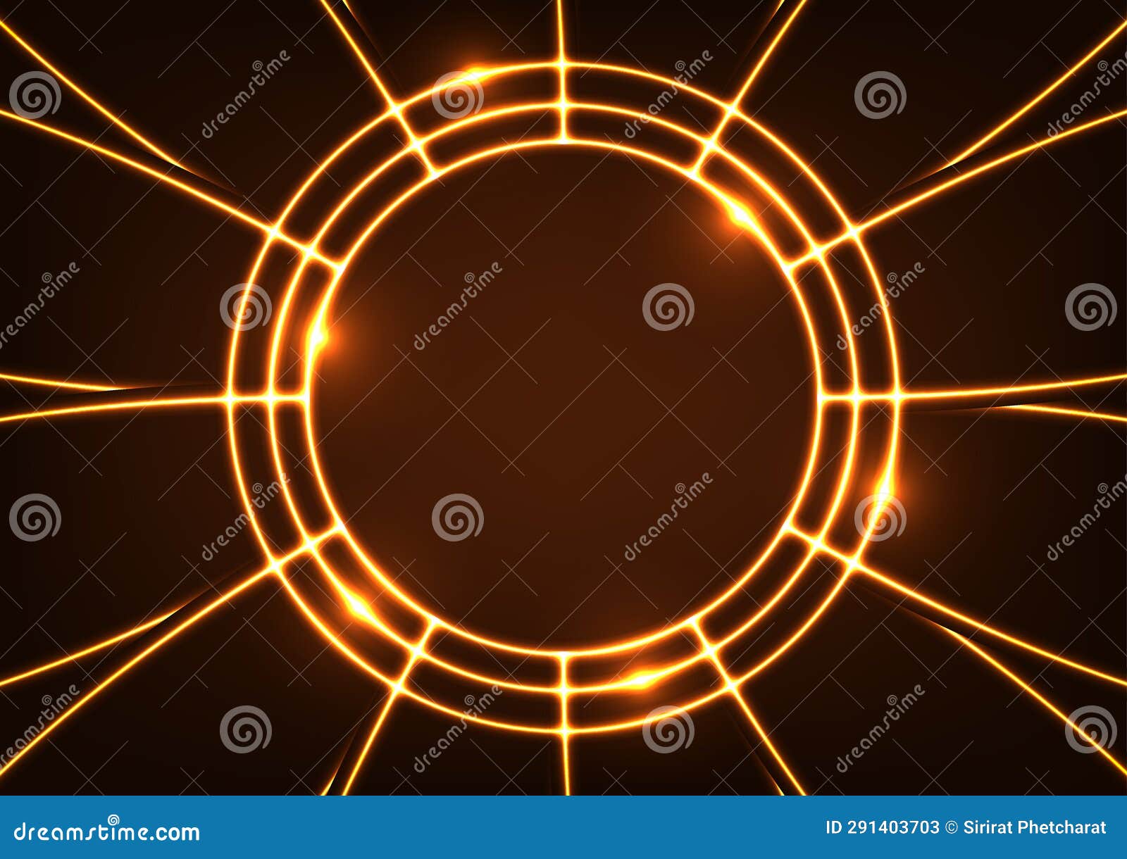 Yellow Light Len Neon Line Circle Gold Geometric Dark Background Stock ...