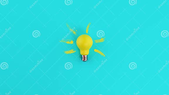 Yellow Lightbulb on Cyan Background. Concept of Creativity and Idea ...