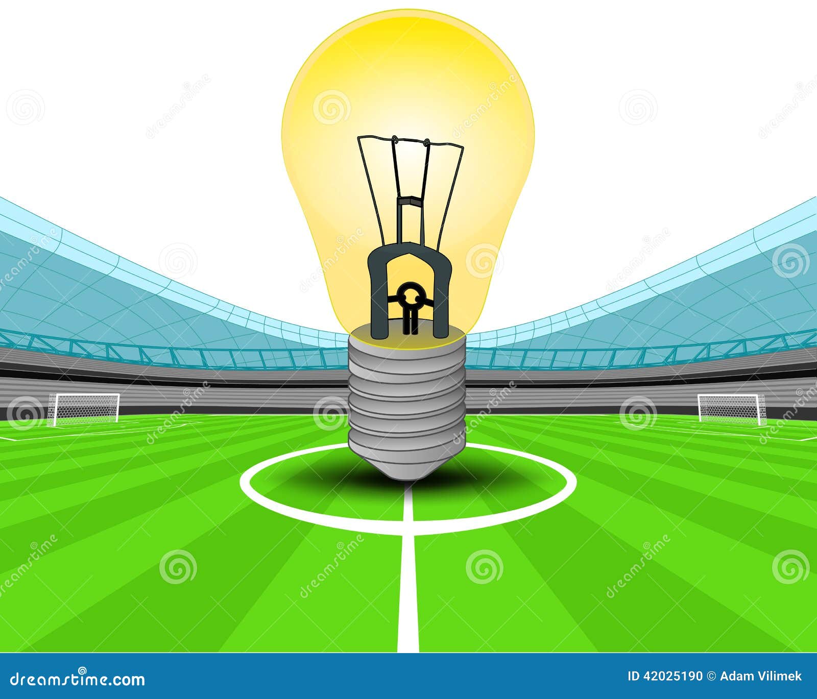 Yellow Lightbulb in the Midfield of Football Stadium Vector Stock ...