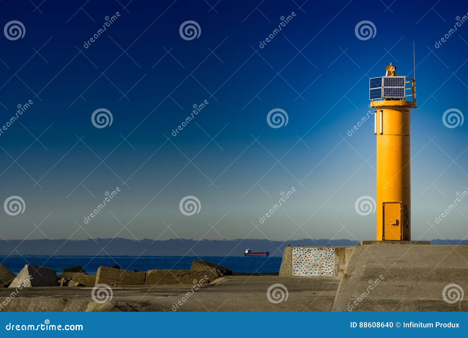 Yellow lighthouse stock photo. Image of seawall, view - 88608640