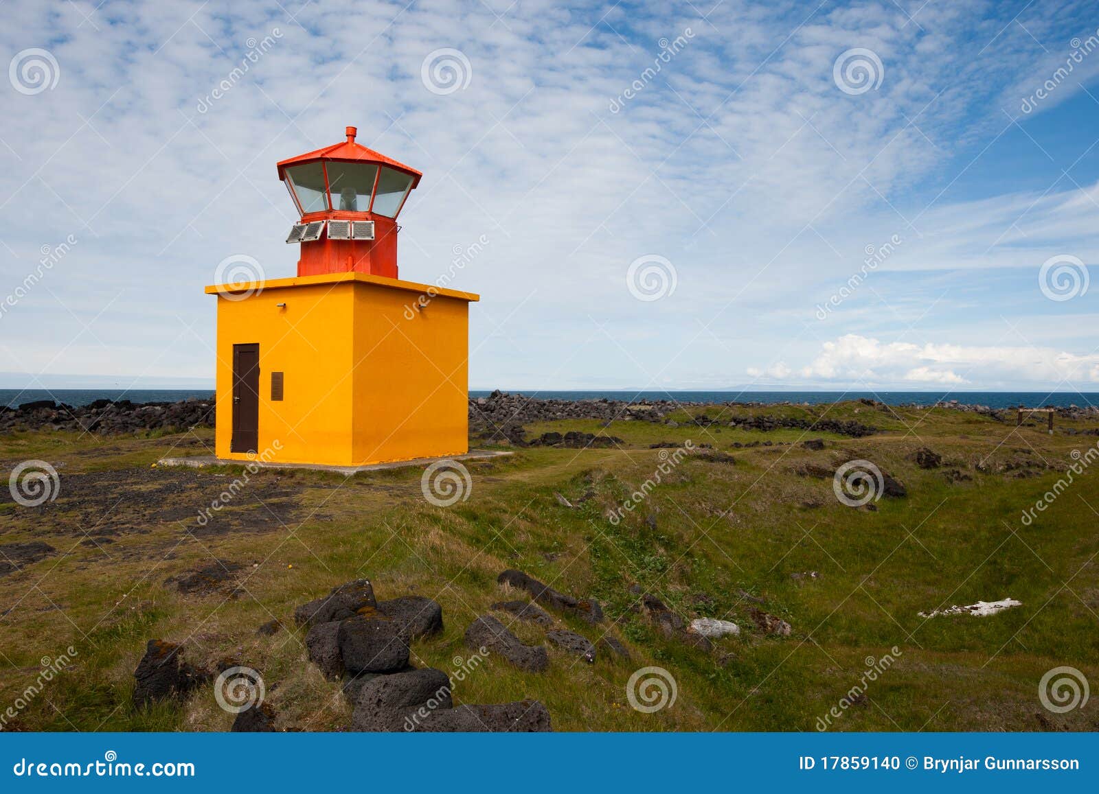 Yellow Lighthouse in Iceland Stock Photo - Image of seascape, rock ...