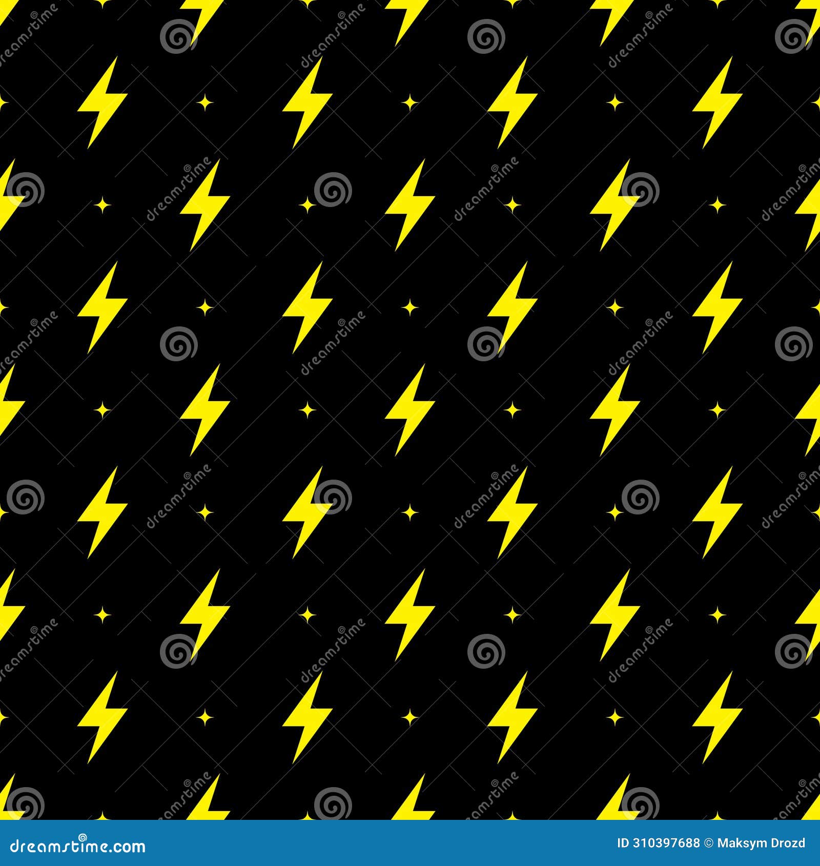Yellow Lightning Bolt Seamless Pattern on Black Background. Stock ...