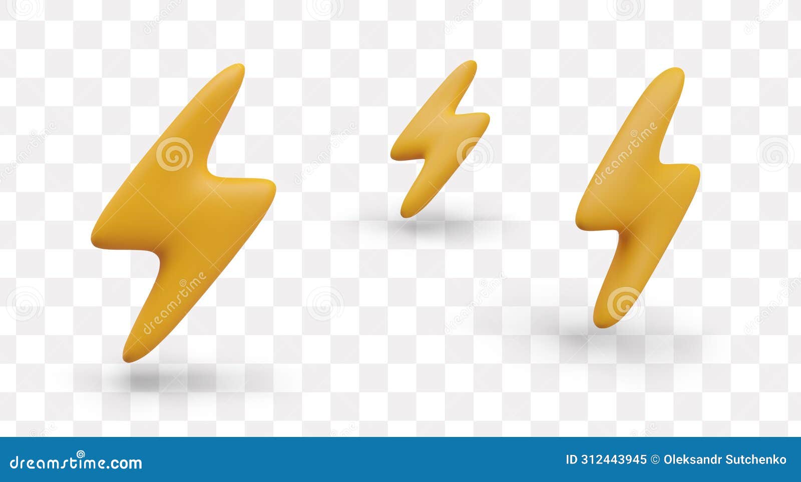 Yellow Lightning in Cartoon Style. Set of Isolated Vector Icons, Object ...
