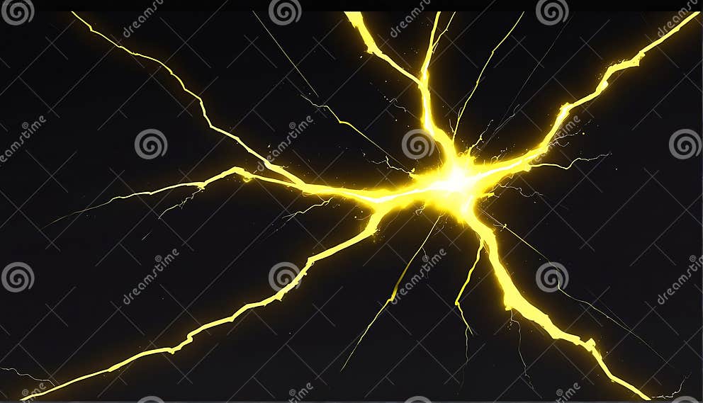 Yellow Lightning Impact Effect on Plain Black Ai Generated Stock ...